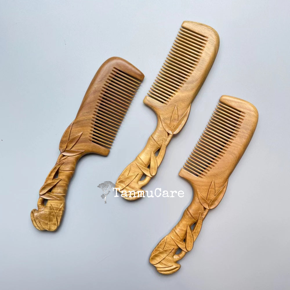 Shop Hand-carved Green Sandalwood Comb- Bamboo Pattern | TanmuCare